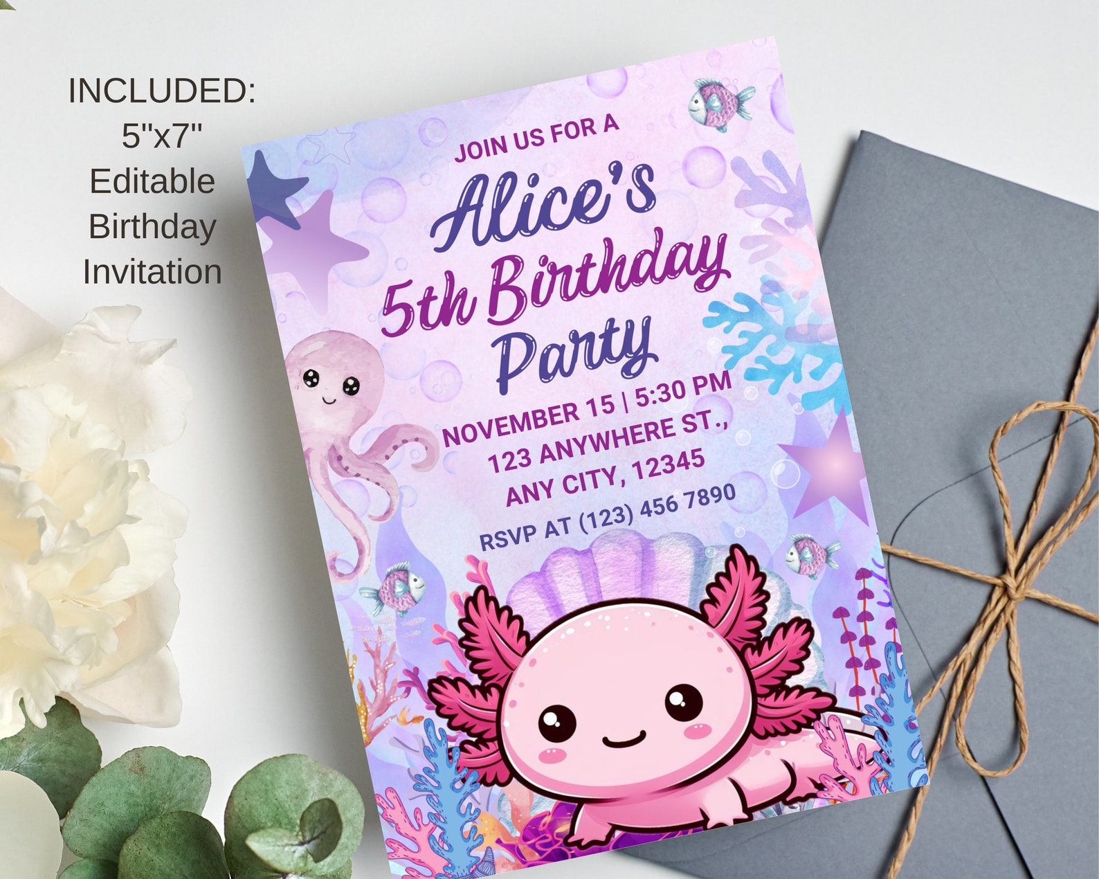 Axolotl Birthday Party Welcome Sign: Editable Pink Design (digital ...