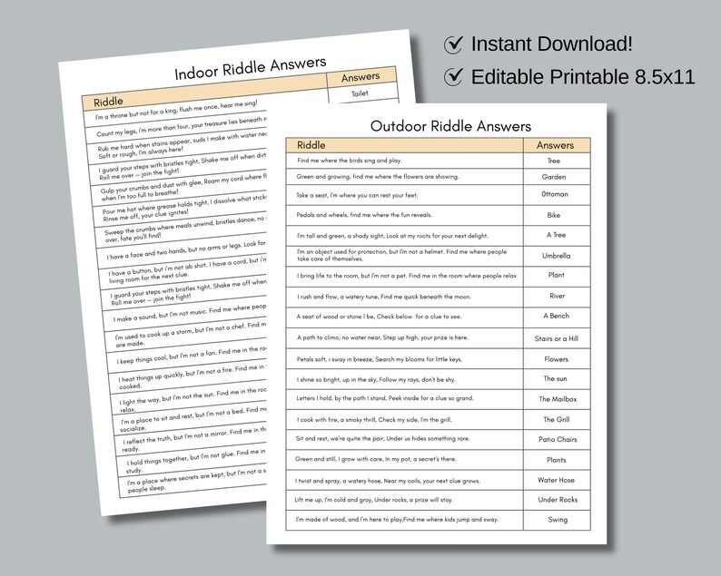 Editable Scavenger Hunt Game: 65 Riddle Clue Cards (digital Download ...