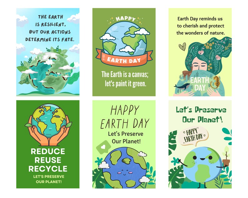 18 Happy Earth Day Printable Cards, Earth Day Cards Set, Cards for ...