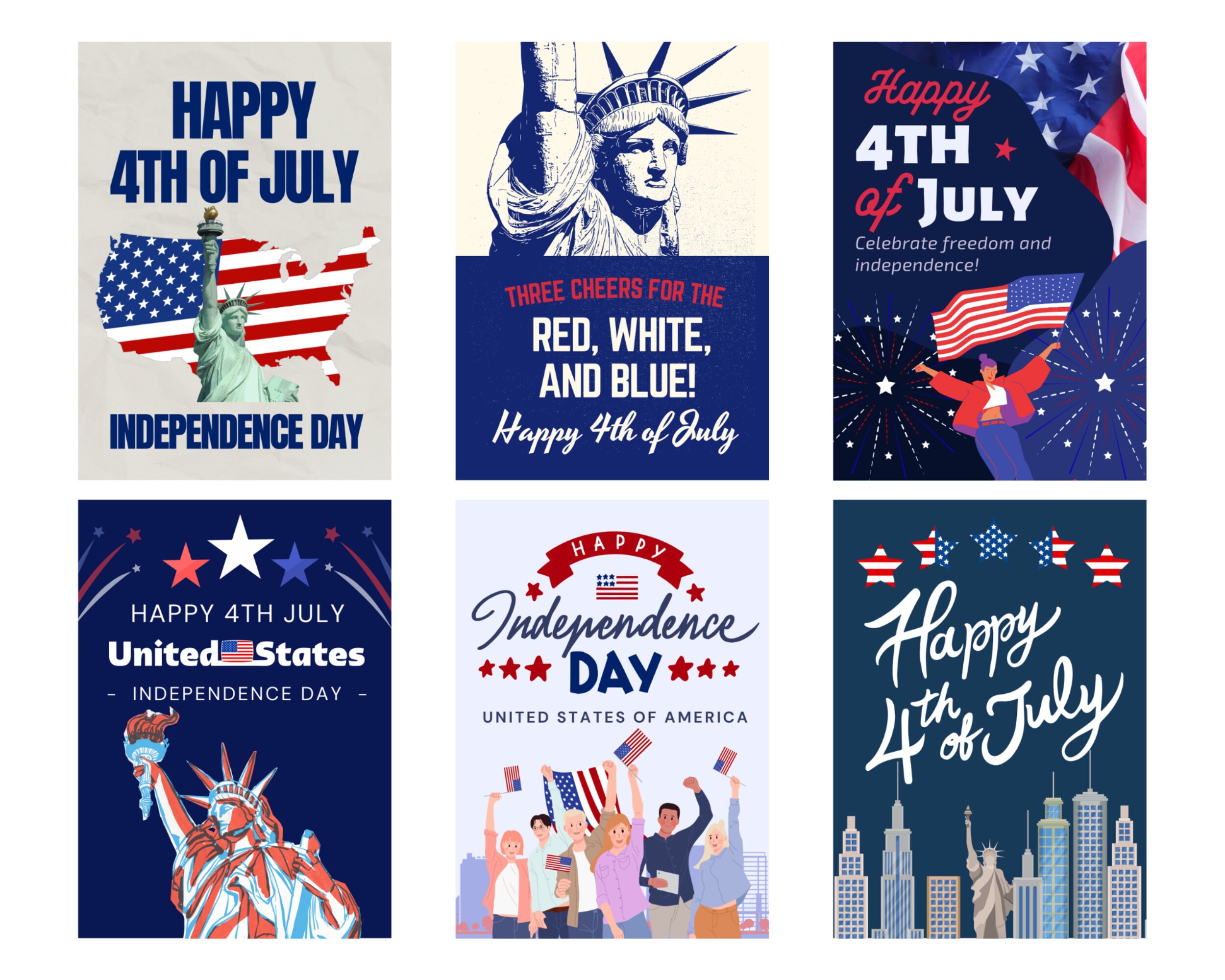 18 Happy 4th of July Printable Cards, Independence Day Card Set, 18 4th ...