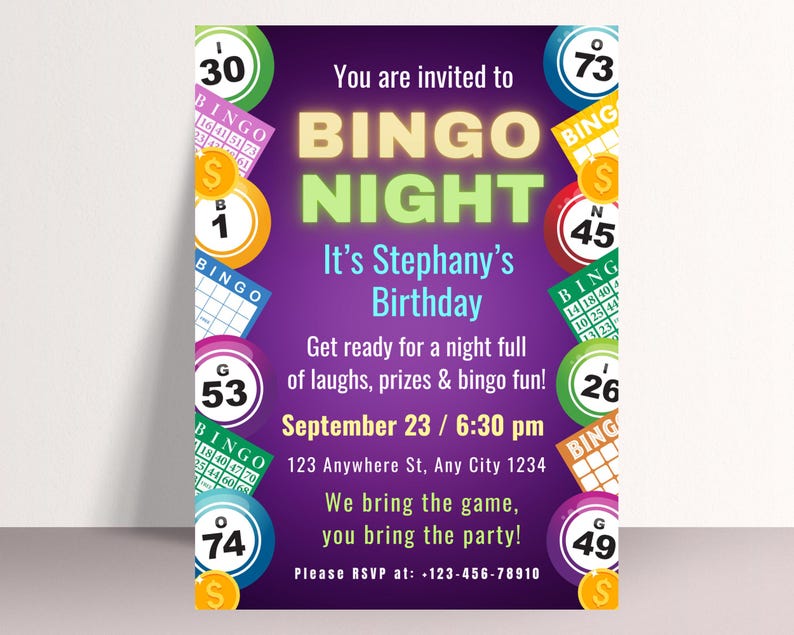 Bingo Night Invitation: Editable Game Party Invite (digital Download ...