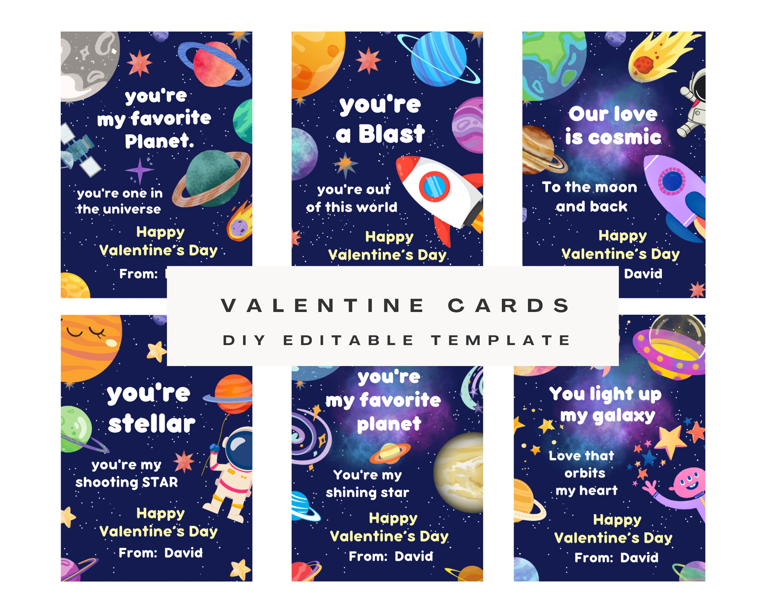 Space Valentine's Day Cards, Printable Kids Space Valentine's Cards ...