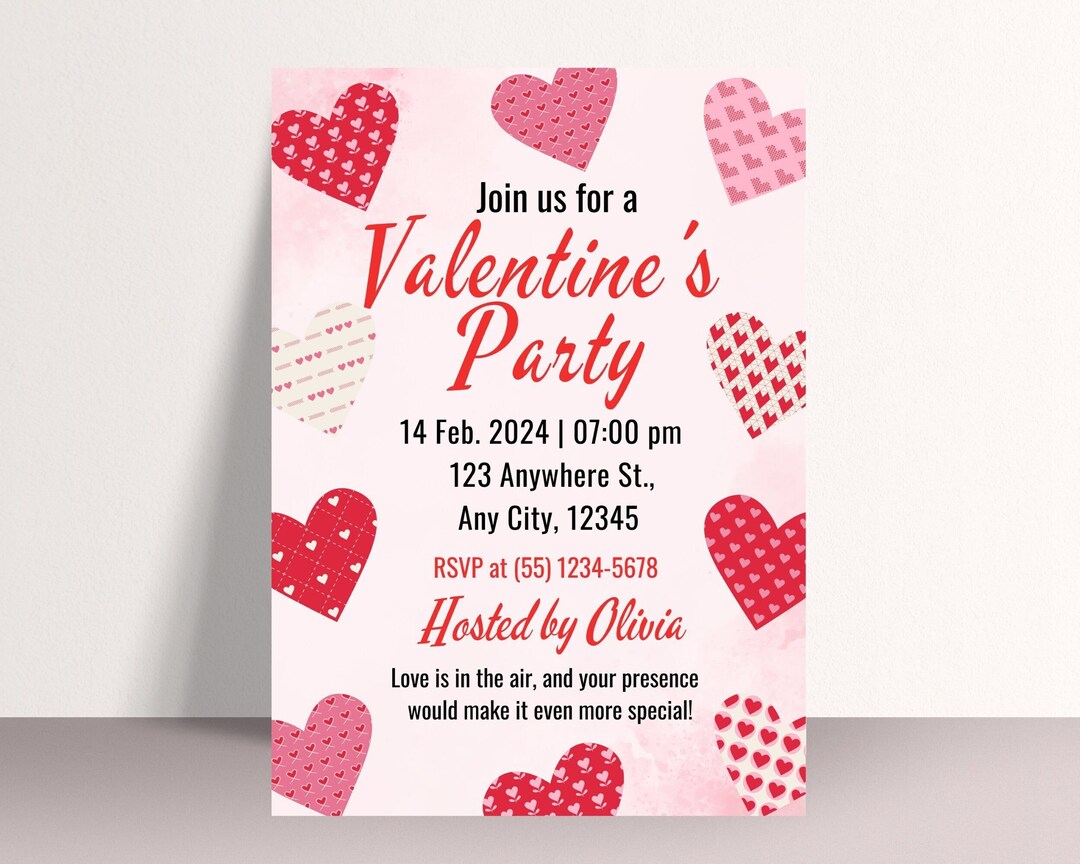 Valentines Party Invitation, Editable Valentines Day Invitetemplate ...