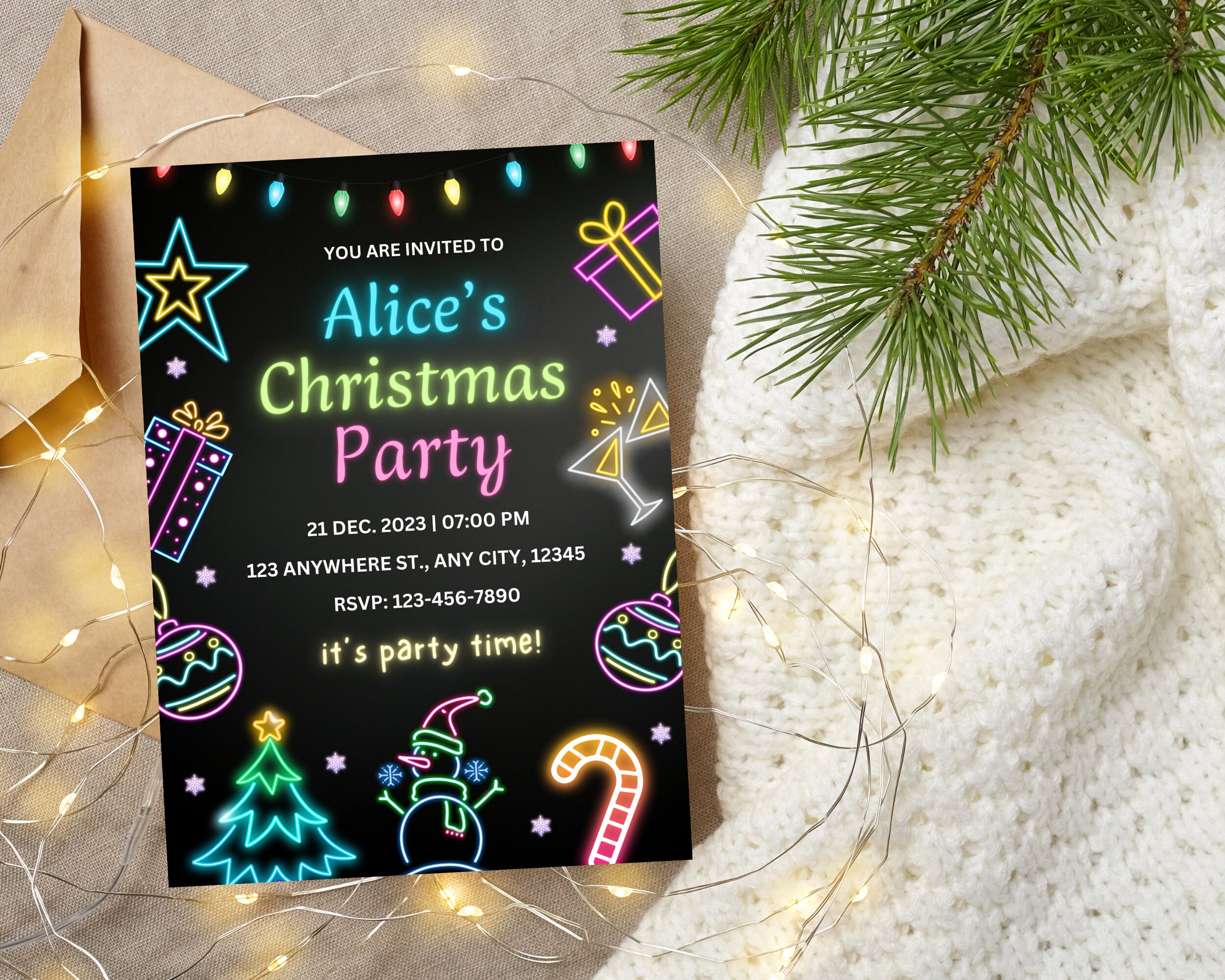 Neon Christmas Party Video Invitation Animated Neon (Download Now) - Etsy