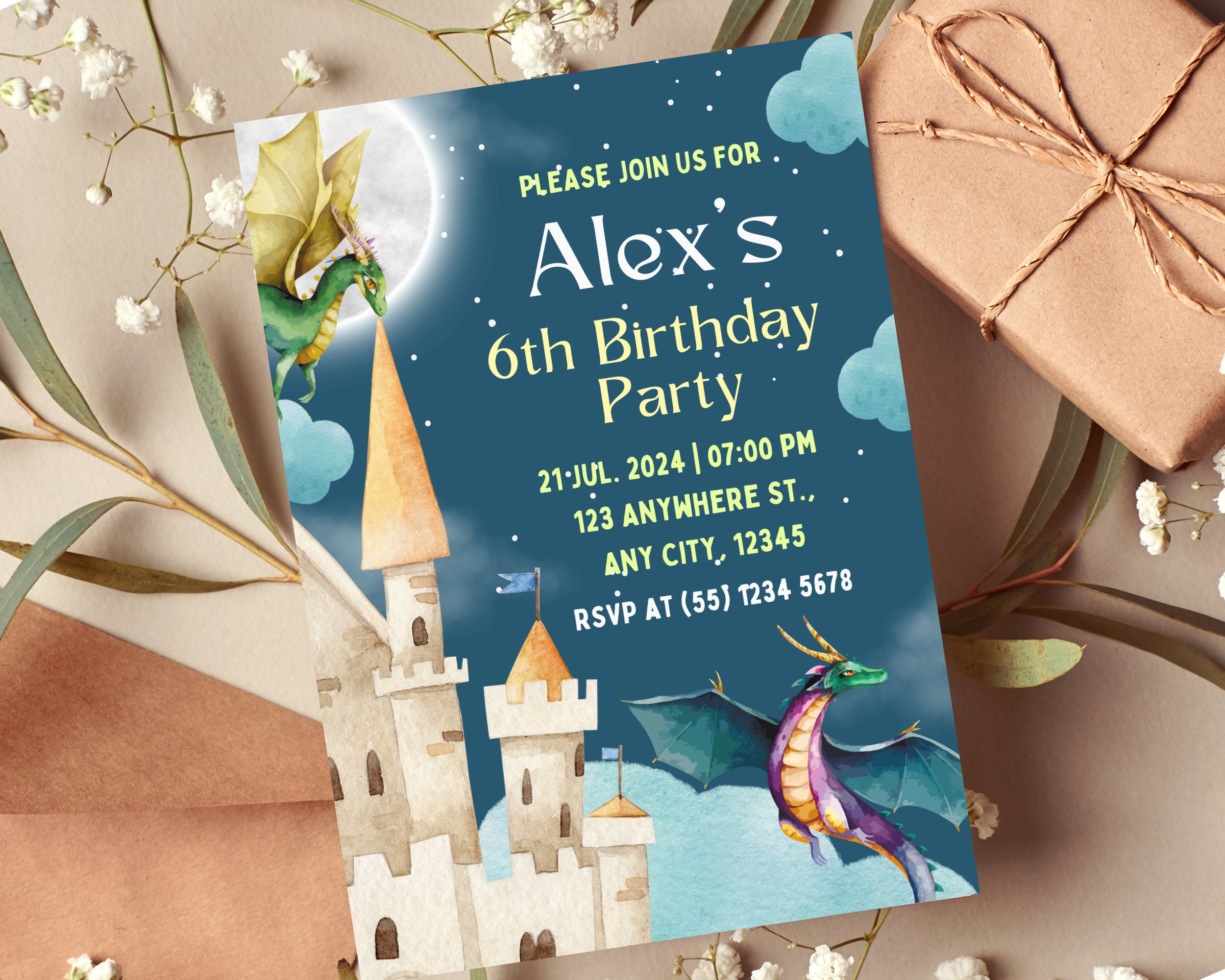 Dragon Birthday Invitation: Editable Castle Party Invite (digital ...