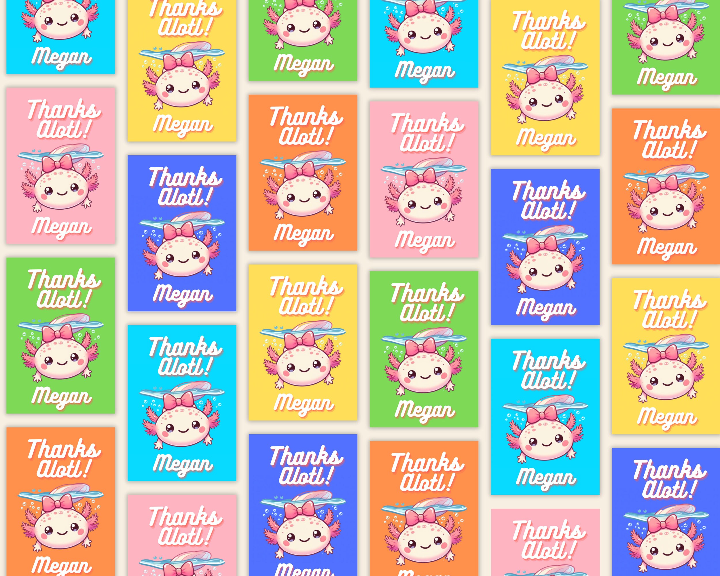 Axolotl Thank You Tags, Girl Axolotl Favor Tags, Axolotl Birthday Party ...