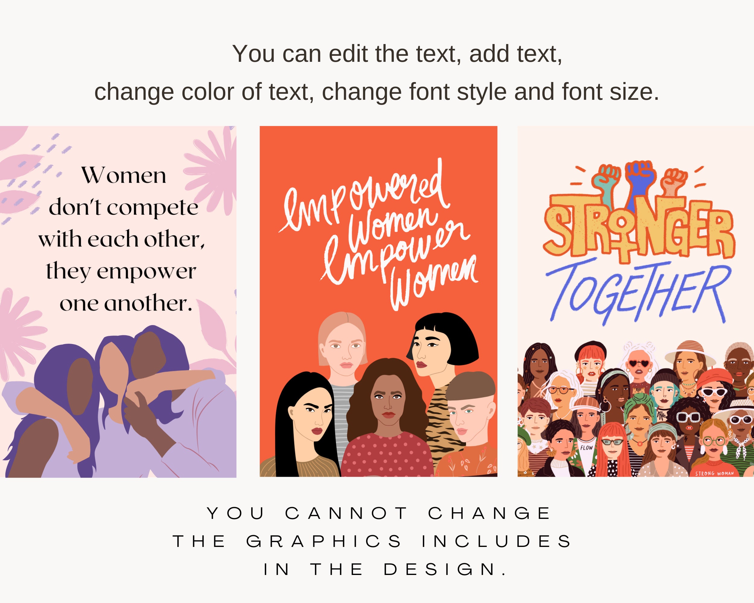 12 Women Empower Printable Cards, Women's Empowerment Cards, Female ...