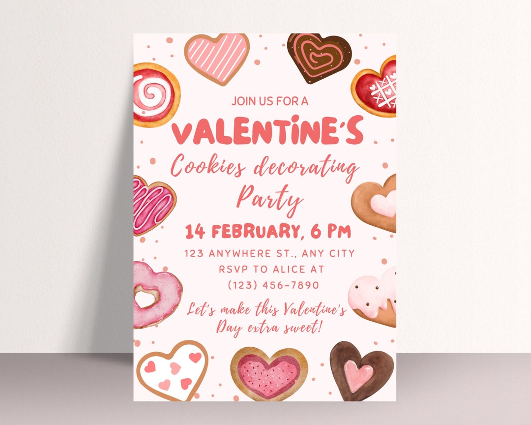 Valentines Cookie Decorating Party Invitation, Editable Valentines ...