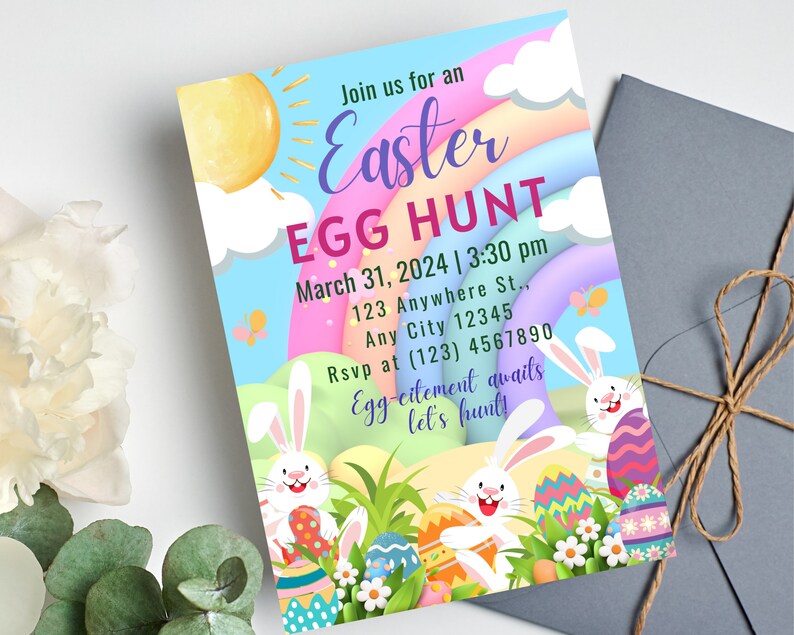 Easter Egg Hunt Invitation, Editable Easter Bunny Invitation, Printable ...