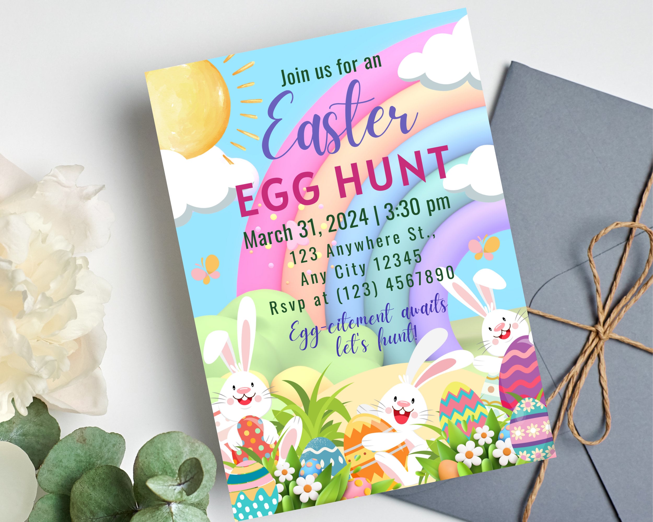 Easter Egg Hunt Invitation, Editable Easter Bunny Invitation, Printable ...