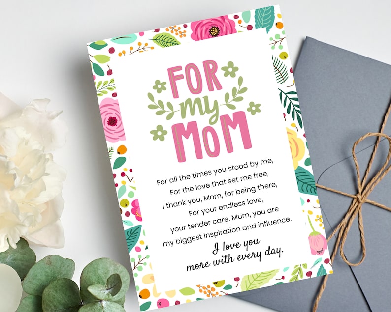 Editable Mom Poem, Printable Gift for Mom, Mother's Day Gift, Greeting ...