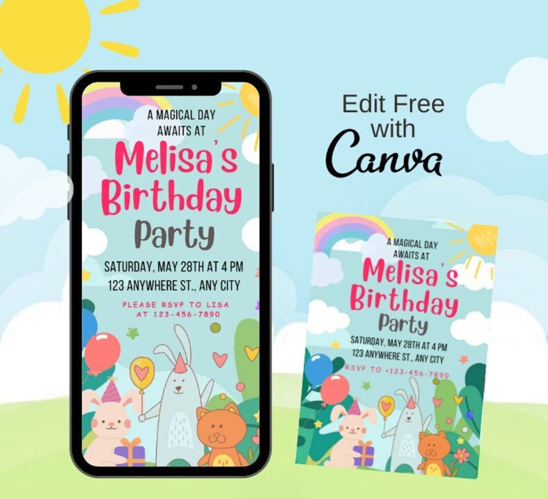 Animated Video Party Animals Invitation for Kids Editable - Etsy