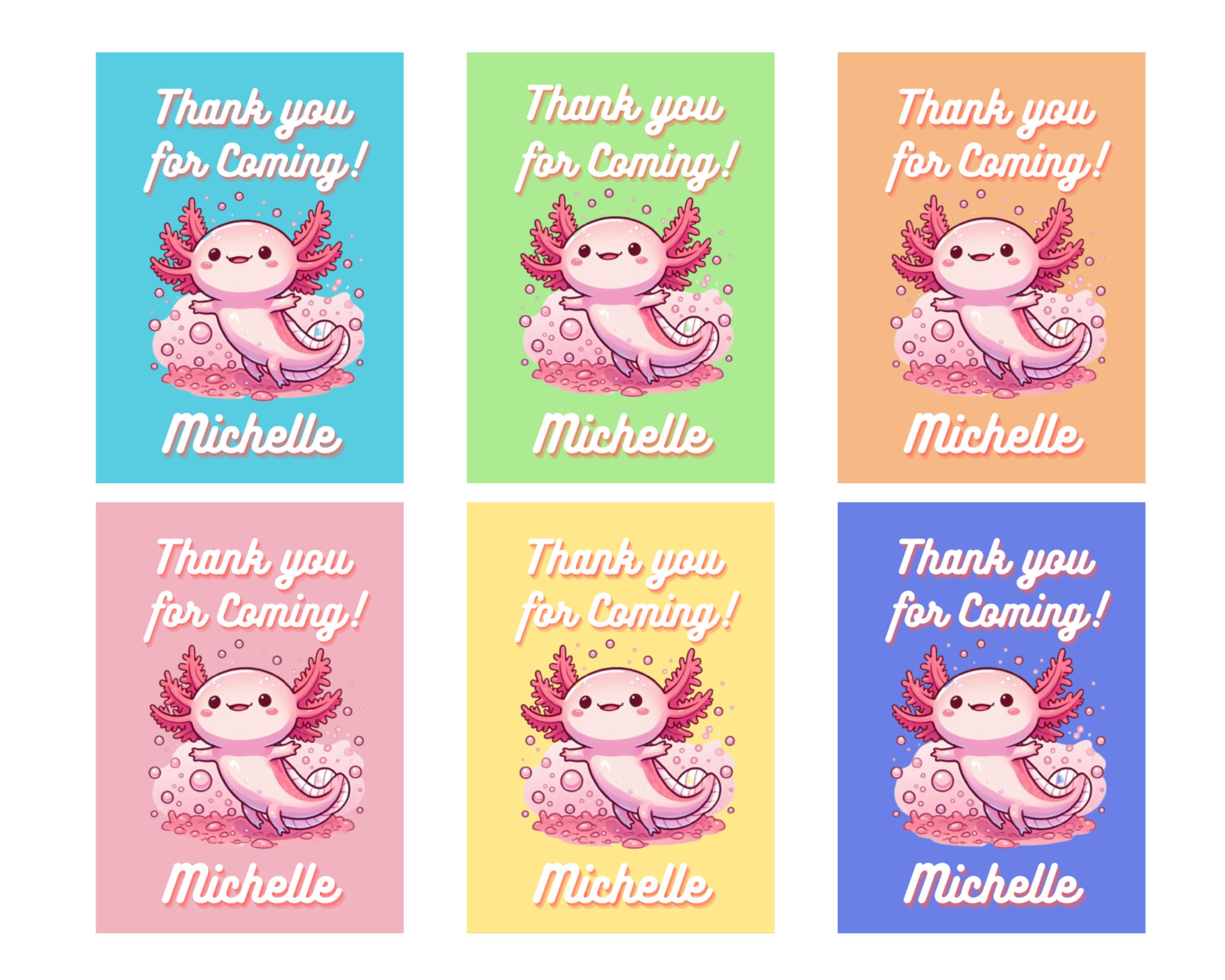 Axolotl Thank You Tags, Girl Axolotl Favor Tags, Axolotl Birthday Party ...