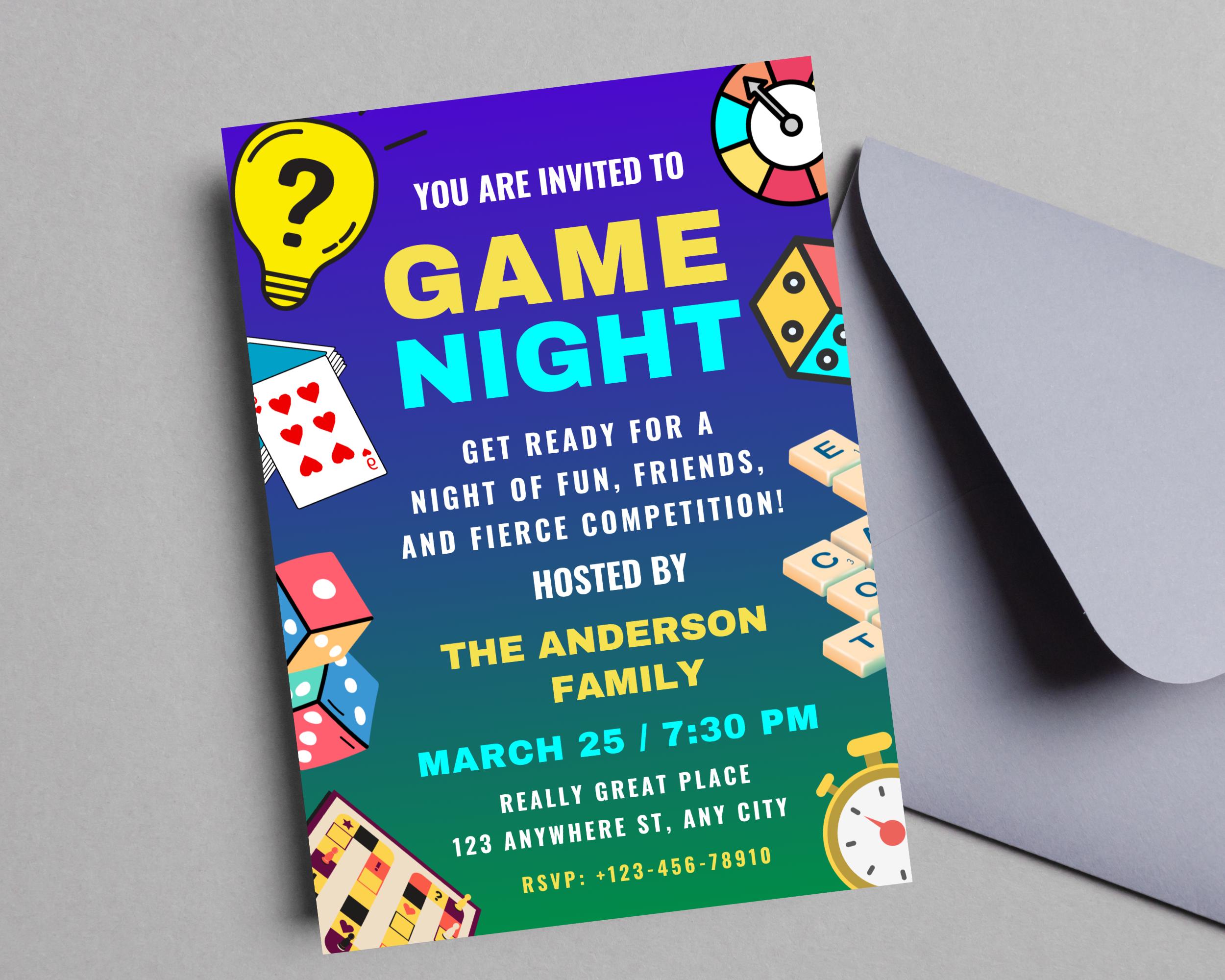 Editable Game Night Invitation: Family Party Invite (canva) - Etsy
