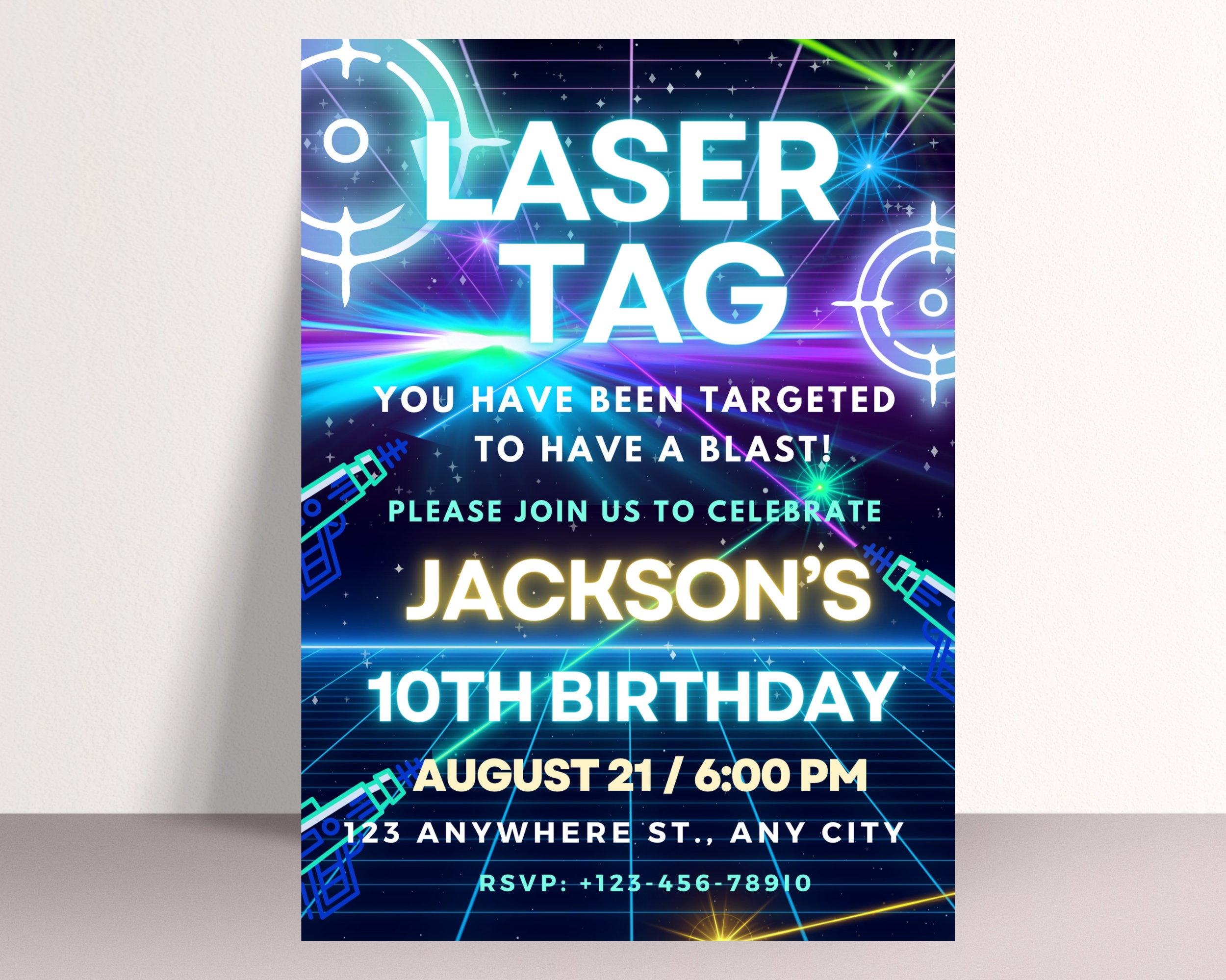 Laser Tag Birthday Invitation, Editable Neon Laser Tag Birthday Party ...
