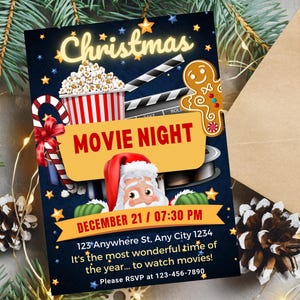 Christmas Movie Night Invitation: Editable Kids Party Invite (canva ...