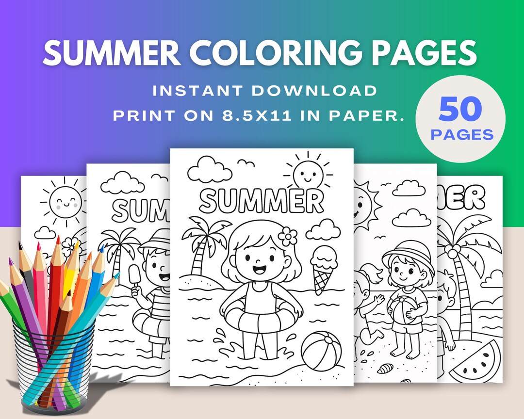 Summer Coloring Pages for Kids: 50 Fun Printable Activities (PDF ...