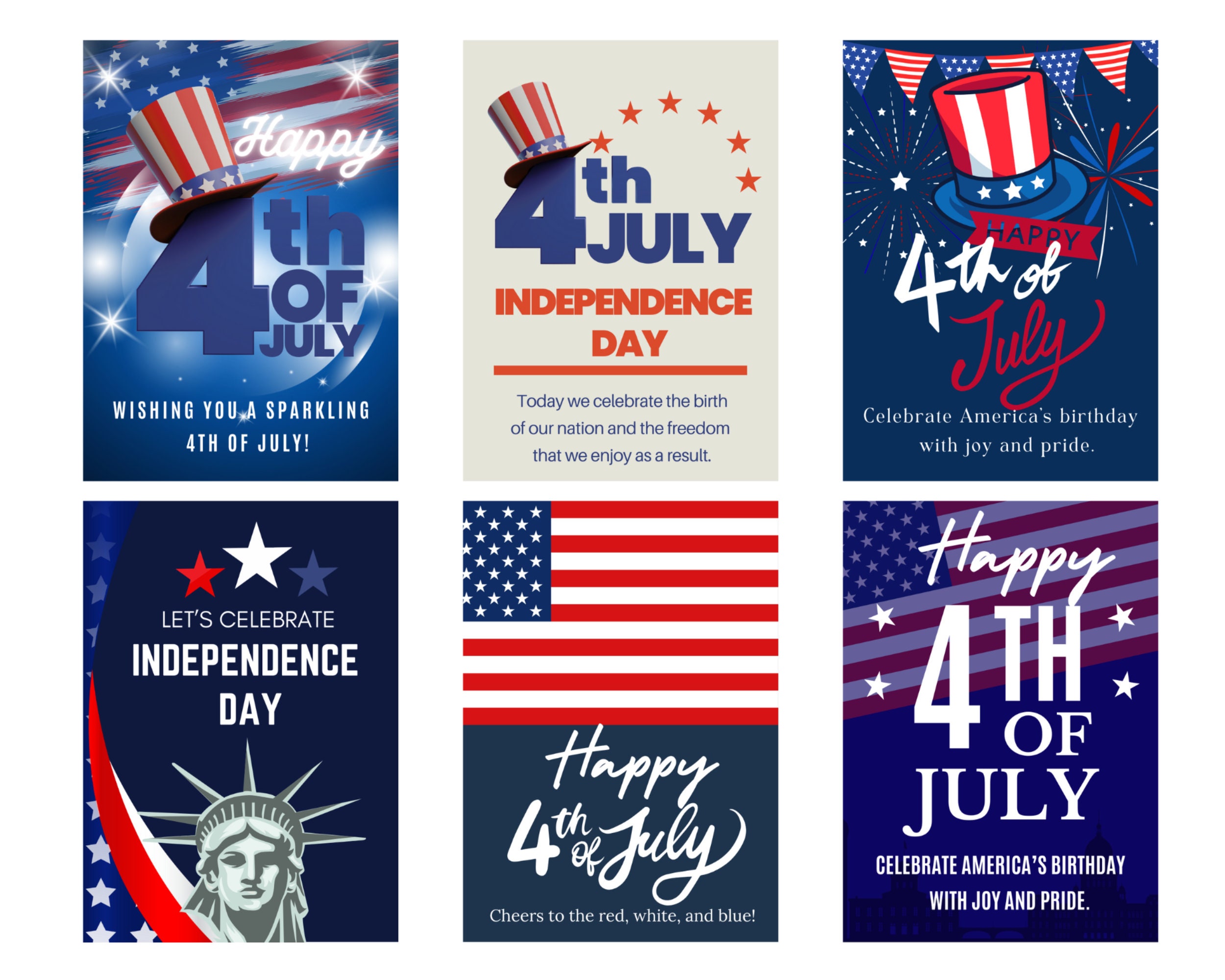 18 Happy 4th of July Printable Cards, Independence Day Card Set, 18 4th ...