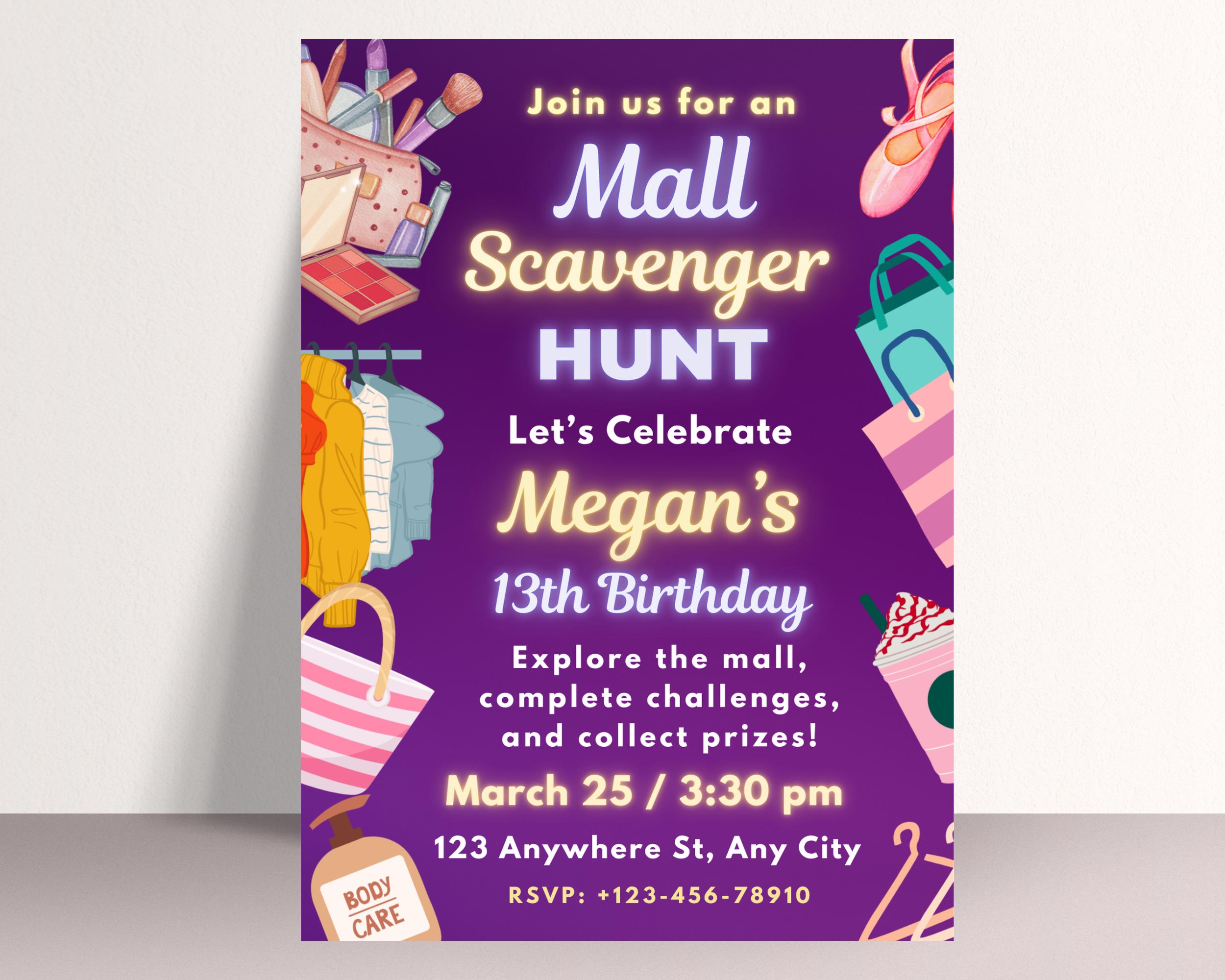 Editable Mall Scavenger Hunt Birthday Invitation (canva Print Design) - Etsy