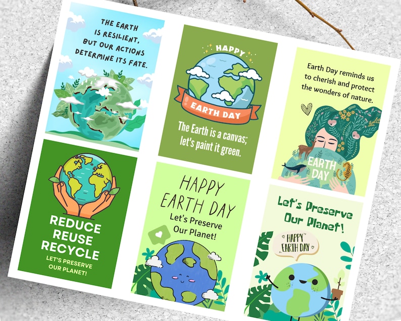 18 Happy Earth Day Printable Cards, Earth Day Cards Set, Cards for ...