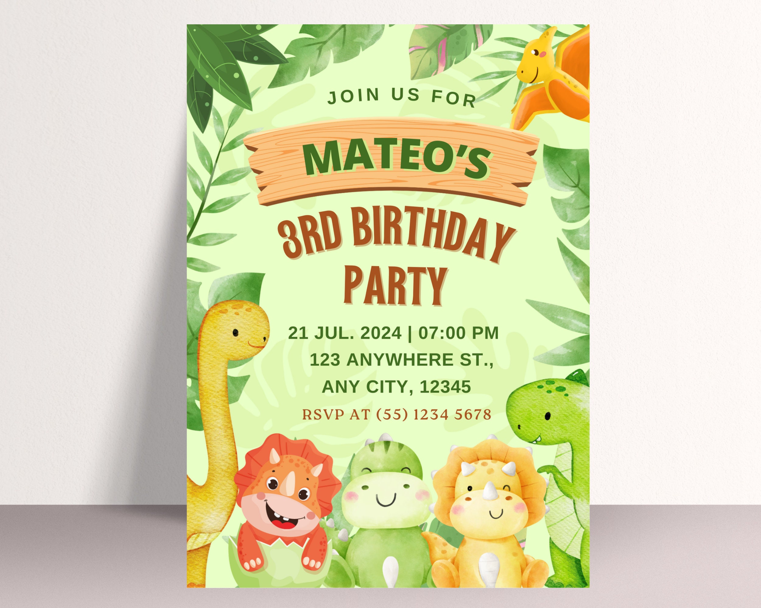 Dinosaur Birthday Party Invitation, Dinosaur Printable Birthday Invite ...