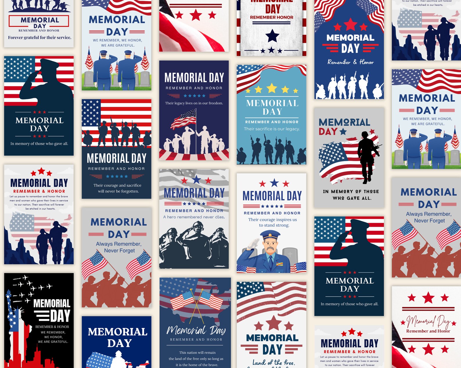 18 Memorial Day Printable Cards, Honoring Our Heroes Card Set, 18 ...