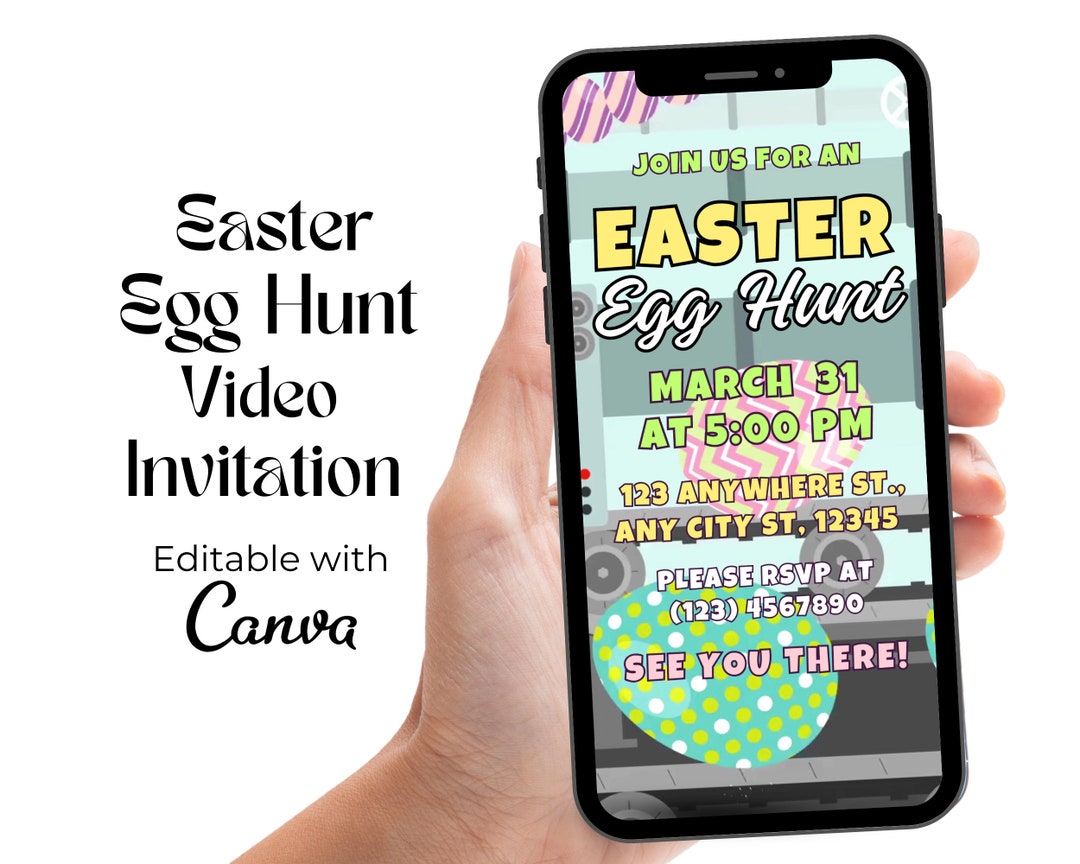 Easter Egg Hunt Video Invitation, Editable Easter Bunny Invite ...