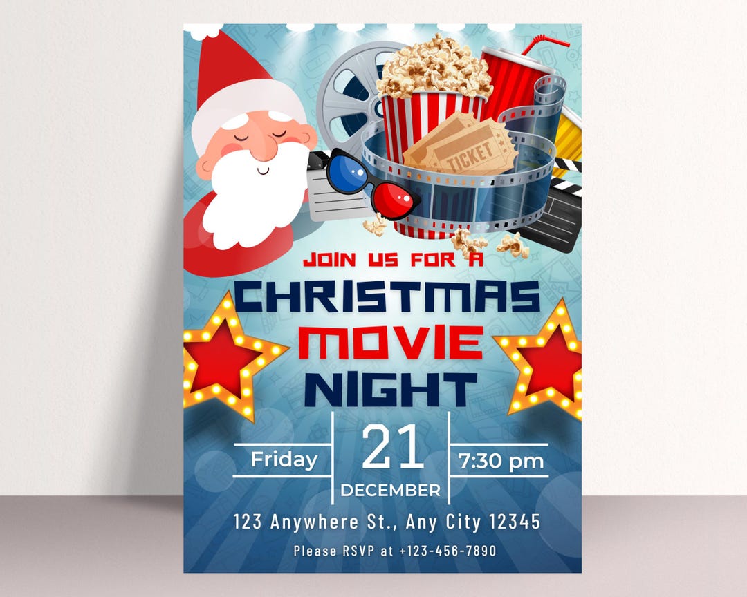 Christmas Movie Night Invitation: Editable Kids Party Invite (digital ...