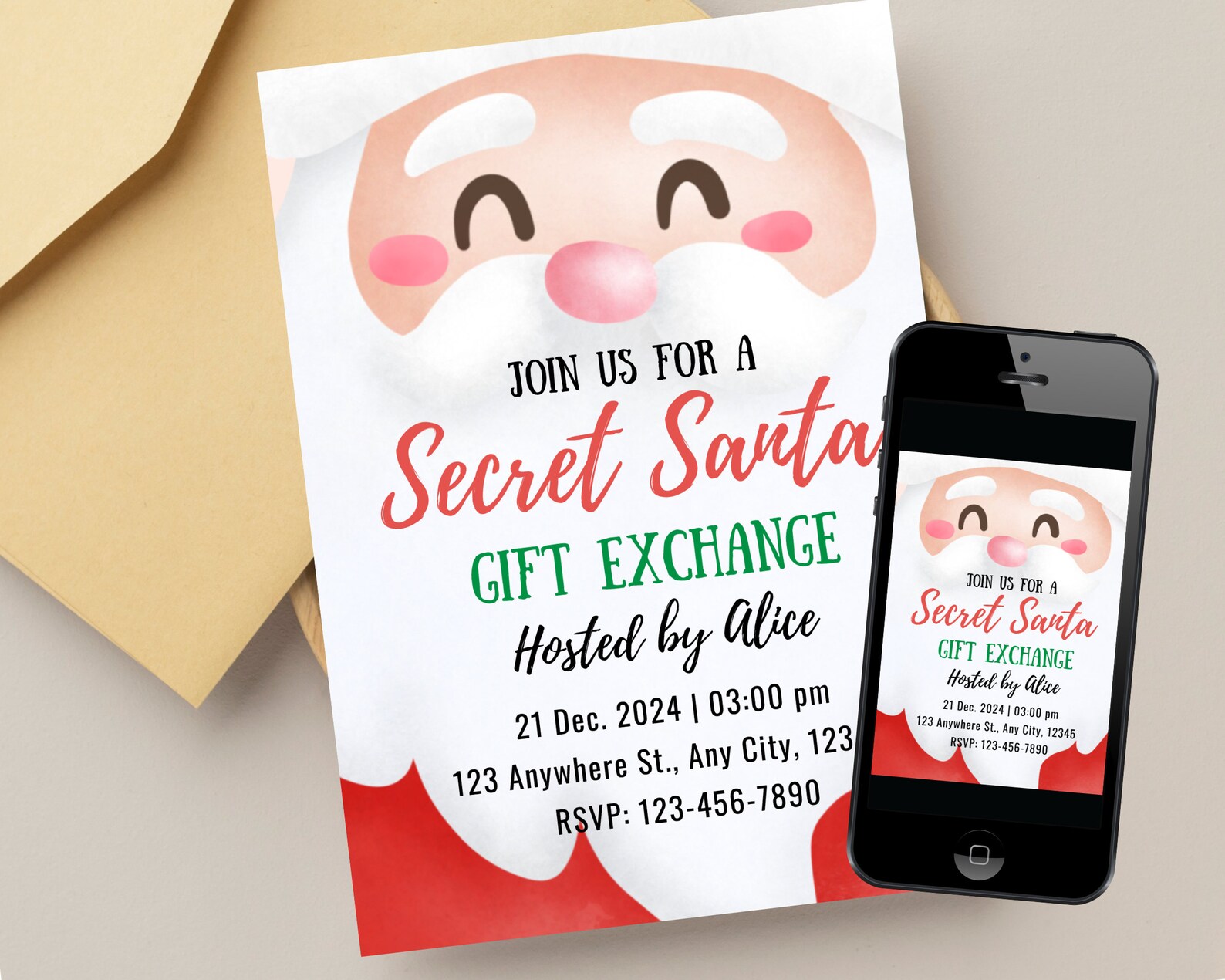 Secret Santa Christmas Party Invitation, Printable Gift Exchange ...
