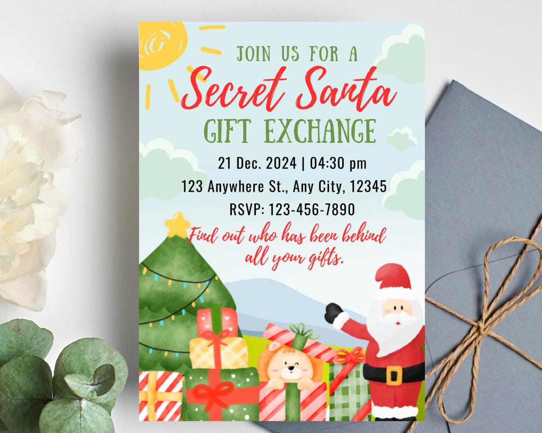 Secret Santa Christmas Party Invitation, Printable Gift Exchange ...