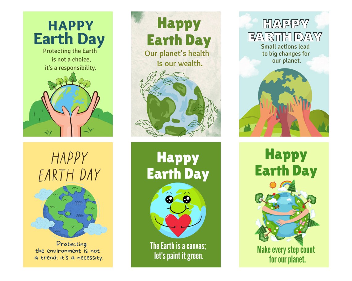 18 Happy Earth Day Printable Cards, Earth Day Cards Set, Cards for ...
