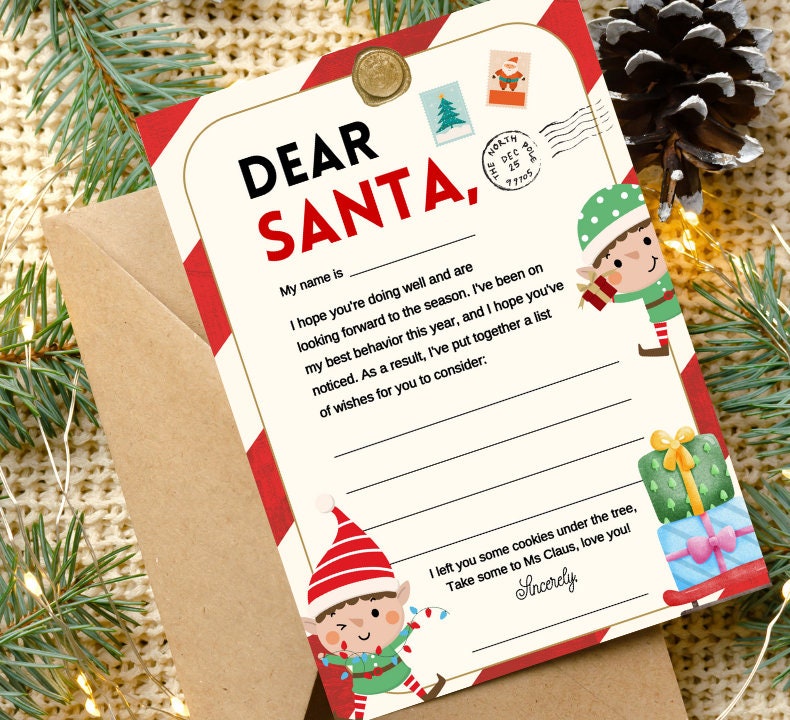 Editable Letter to Santa Template: Printable Christmas Wish List (5x7 ...