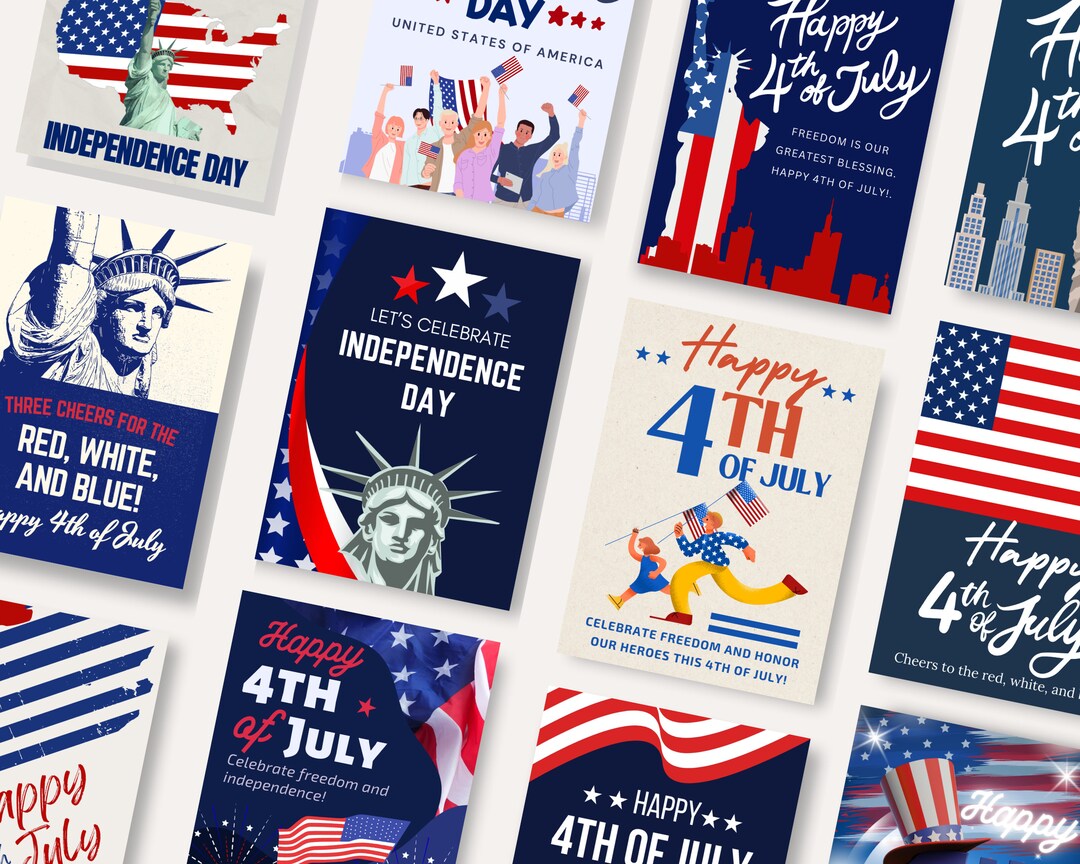 18 Happy 4th of July Printable Cards, Independence Day Card Set, 18 4th ...