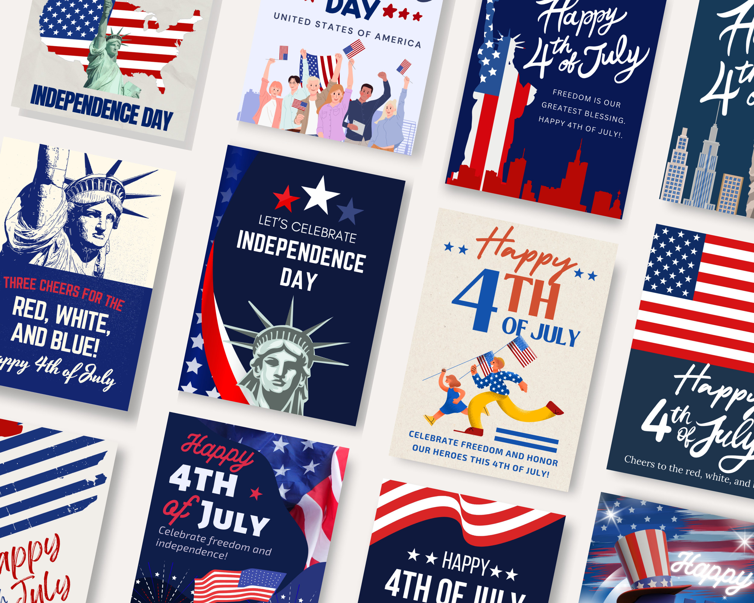 18 Happy 4th of July Printable Cards, Independence Day Card Set, 18 4th ...