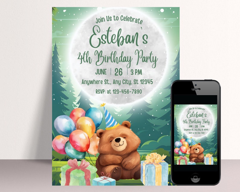 Editable Teddy Bear Birthday Invitation, Cute Teddy Bear Birthday ...