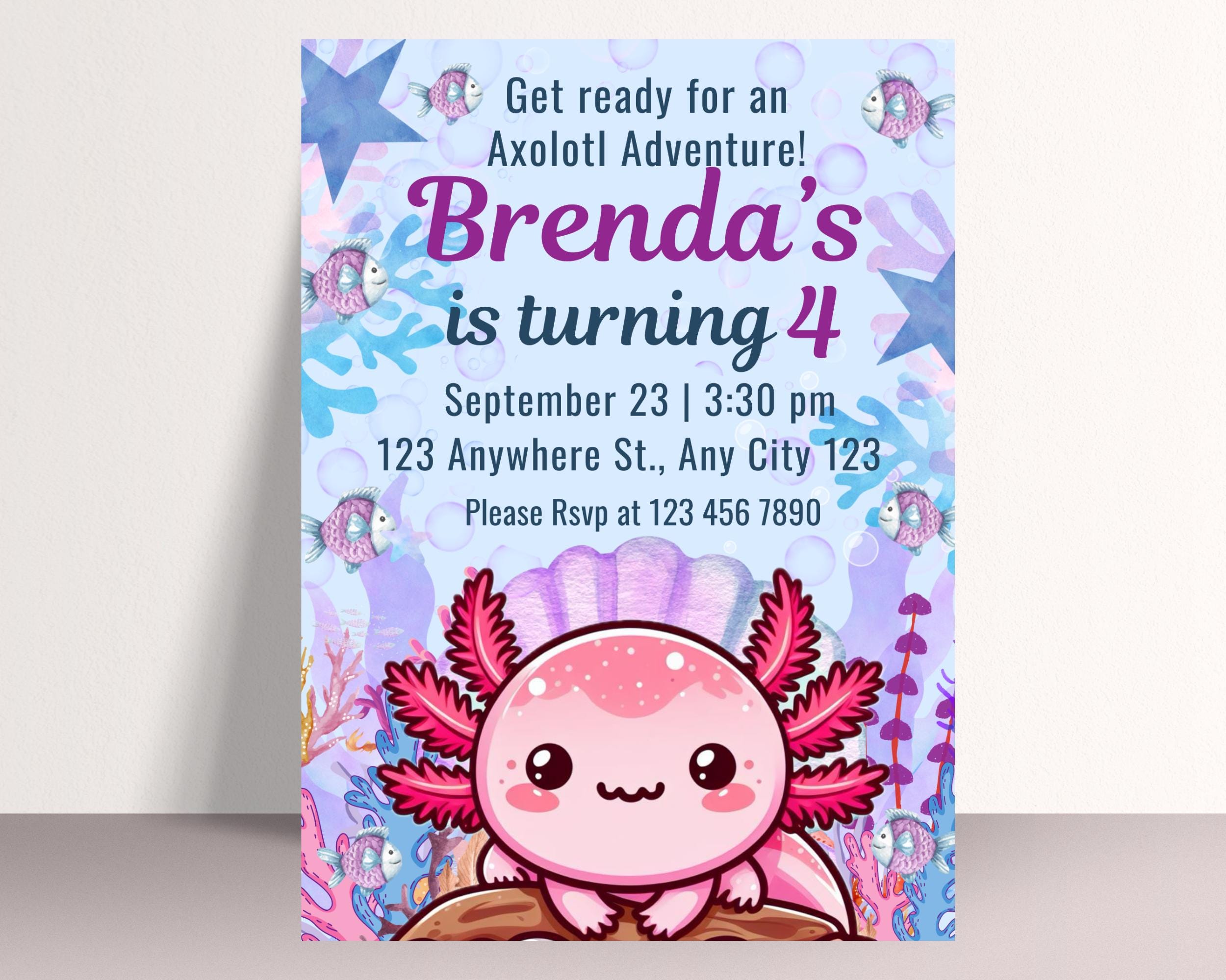 Axolotl Birthday Party Invitation, Editable Axolotl Birthday Party ...