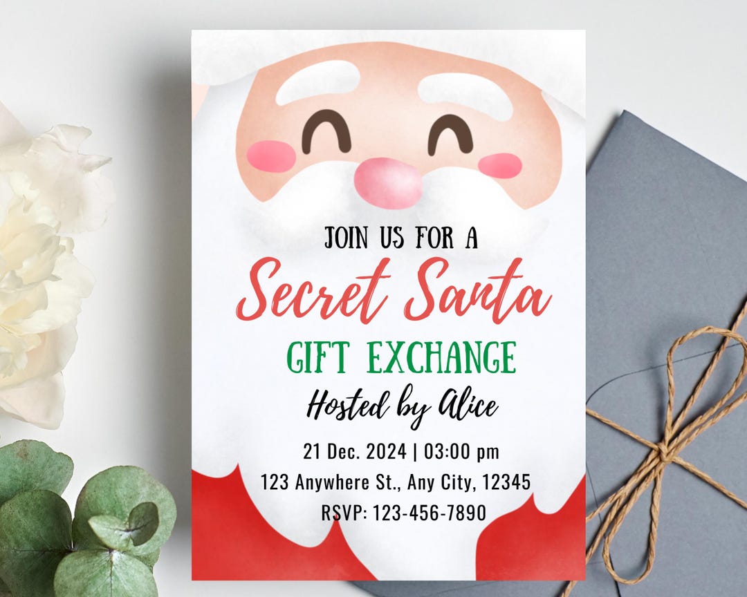 Secret Santa Christmas Party Invitation, Printable Gift Exchange ...
