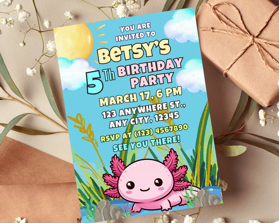 Axolotl Birthday Invitation, Editable Axolotl Birthday Invitation ...