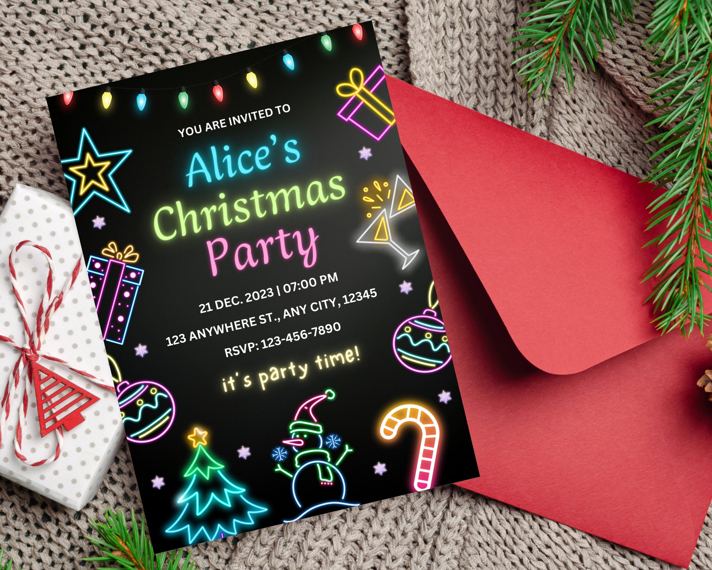 Neon Christmas Party Video Invitation Animated Neon (Download Now) - Etsy