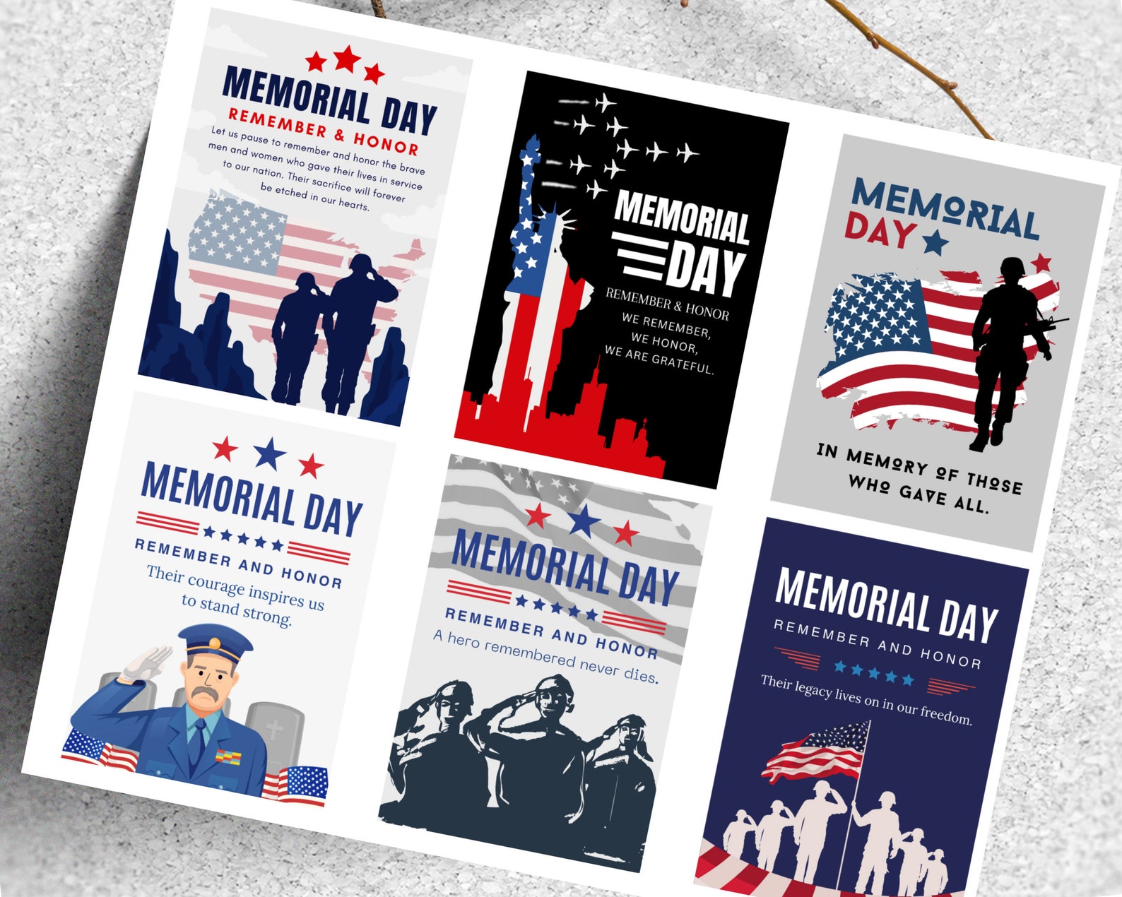 18 Memorial Day Printable Cards, Honoring Our Heroes Card Set, 18 ...