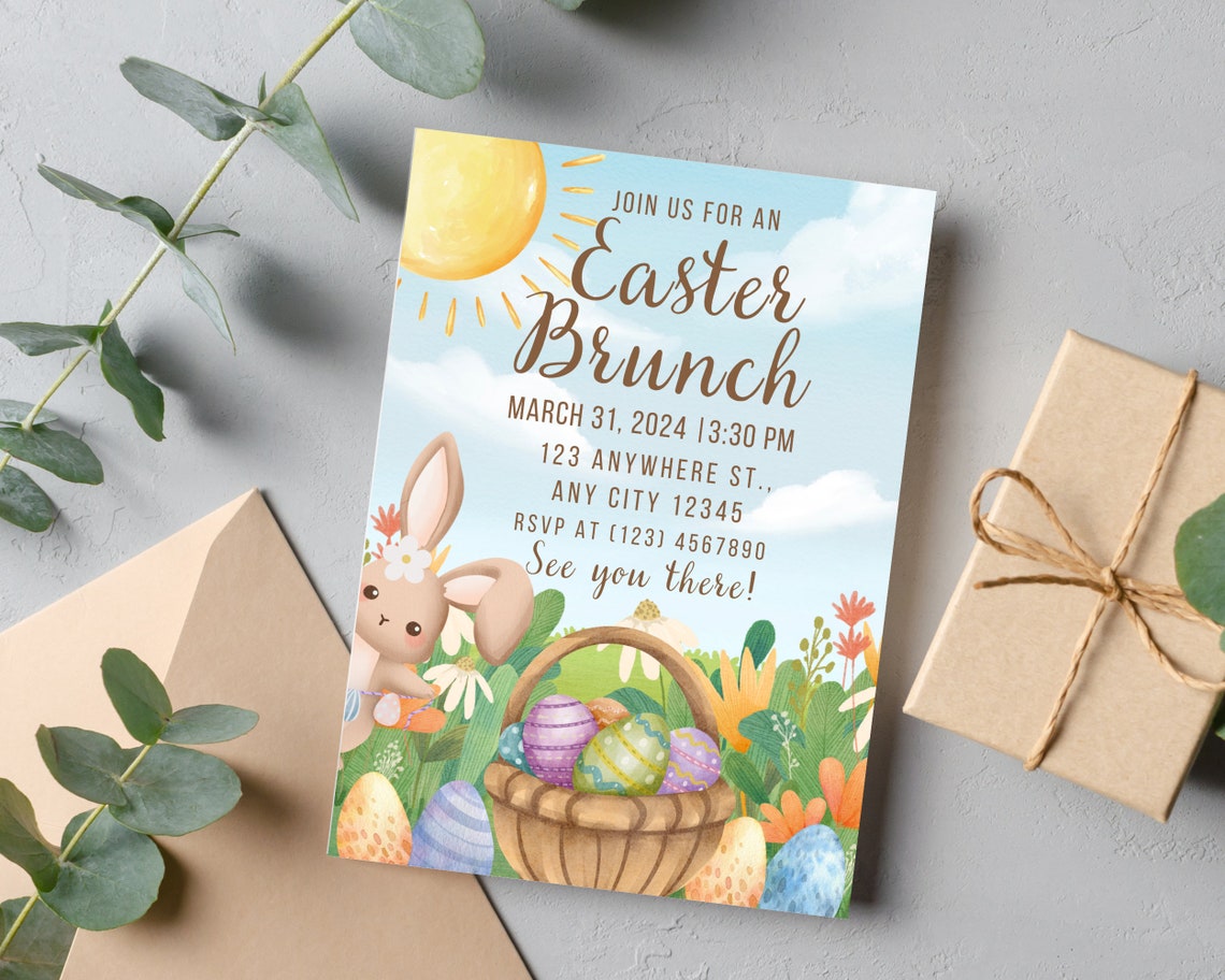 Easter Brunch Invitation, Editable Easter Floral Bunny Brunch ...