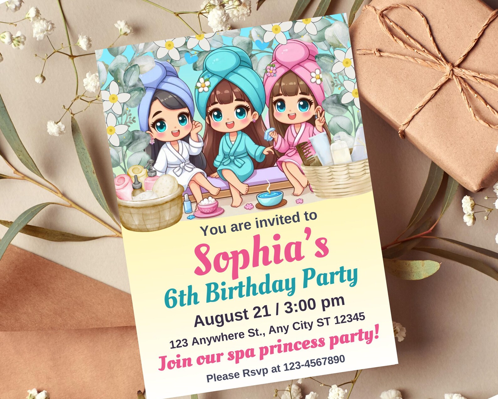 Spa Party Birthday Invitation, Editable Pamper Party Birthday Invite ...