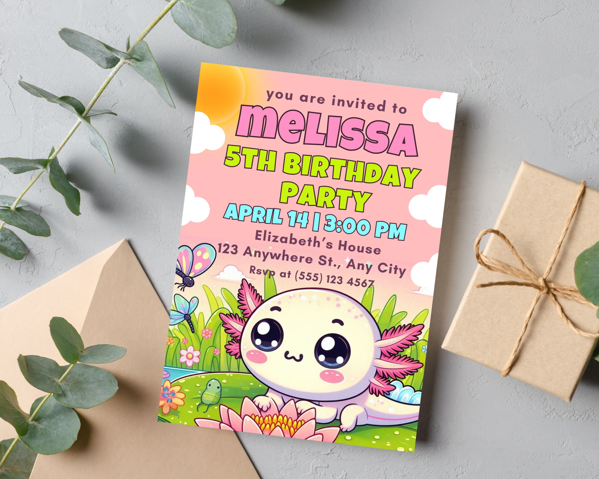 Axolotl Birthday Invitation, Editable Axolotl Birthday Party Invite ...