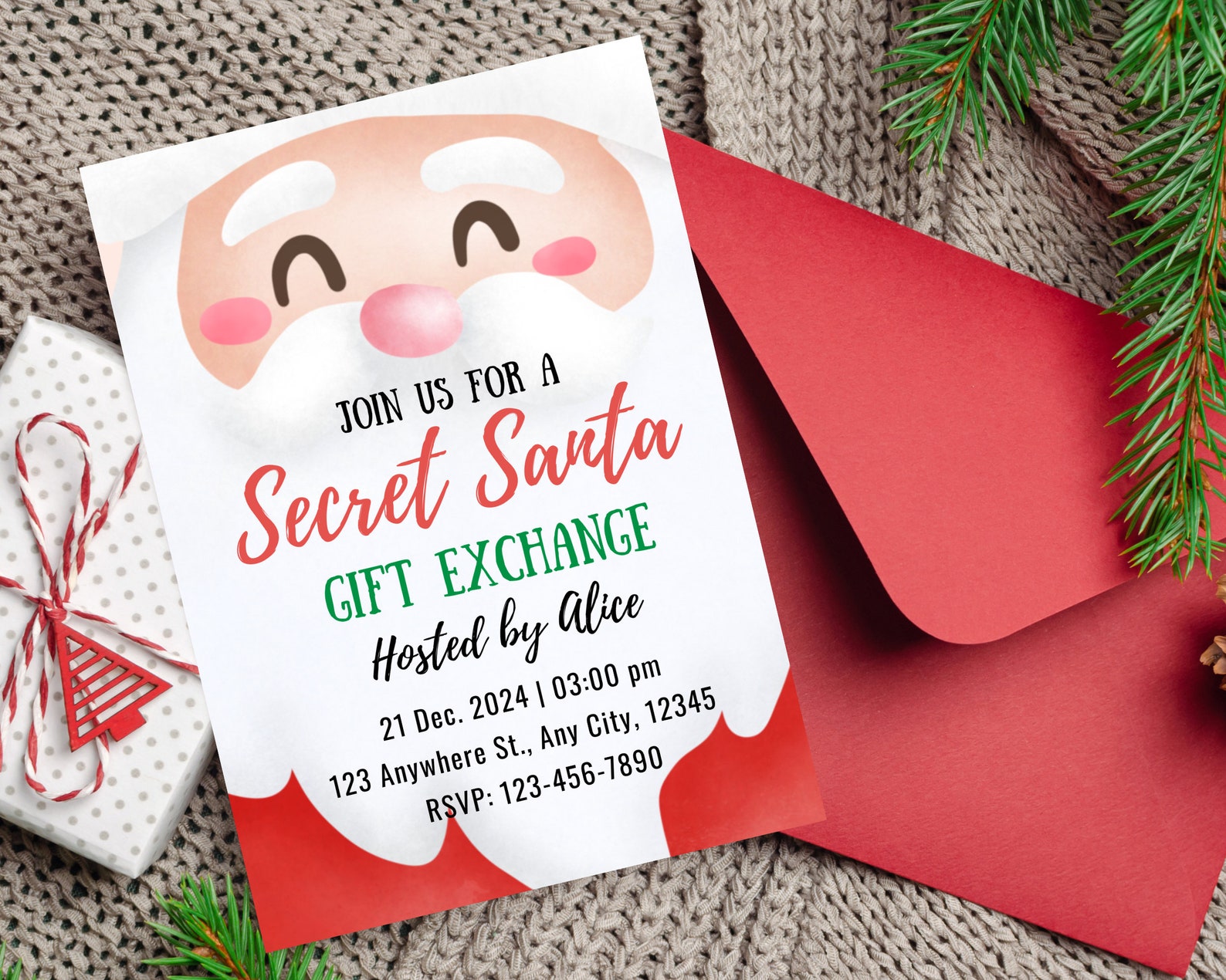 Secret Santa Christmas Party Invitation, Printable Gift Exchange ...