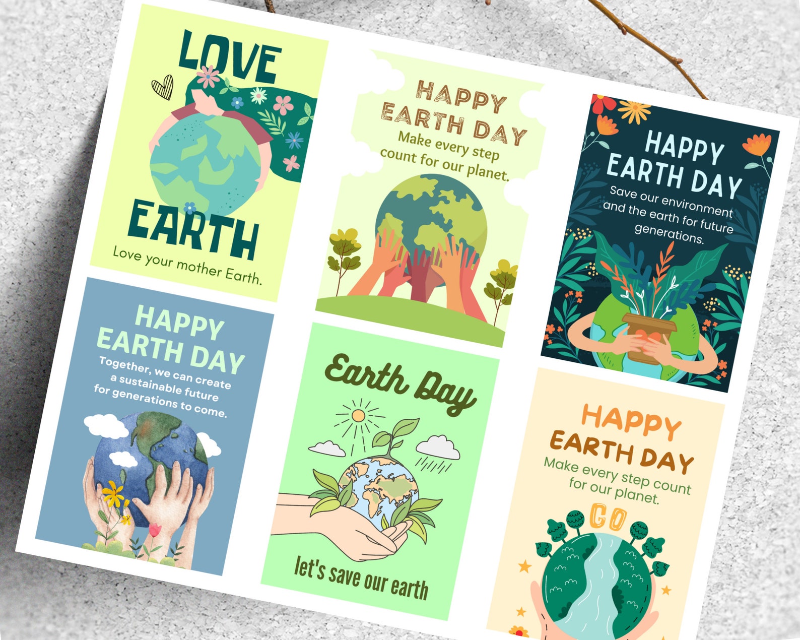 18 Happy Earth Day Printable Cards, Earth Day Cards Set, Cards for ...