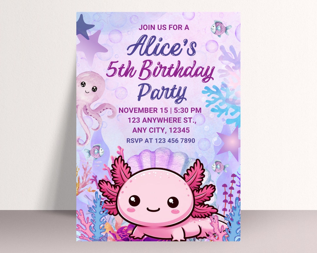 Axolotl Birthday Invitation, Editable Axolotl Birthday Invitation ...