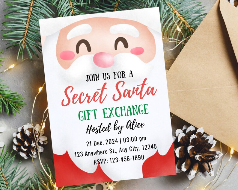 Secret Santa Christmas Party Invitation, Printable Gift Exchange ...