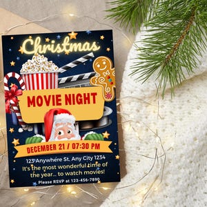 Christmas Movie Night Invitation: Editable Kids Party Invite (canva ...