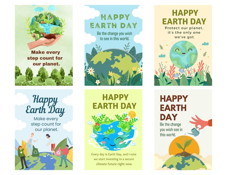 Happy Earth Day Printable Cards Set (digital Download) - Etsy