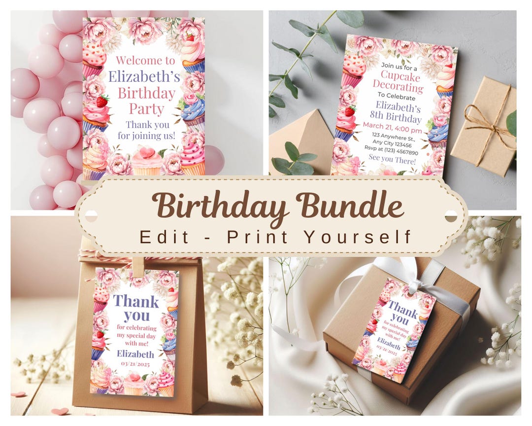 Editable Cupcake Decorating Birthday Party Bundle (digital Download) - Etsy